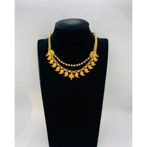 22KT GOLD MANGO DESIGN DOUBLE LAYER SHORT ANTIQUE NECKLACE